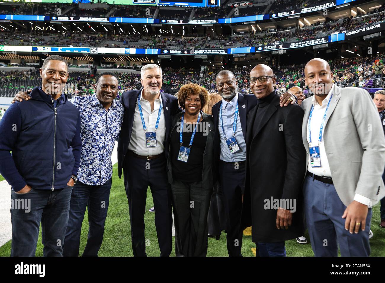 Las Vegas, NV, USA. 01st Dec, 2023. Tim Brown, George Kliavkoff (Pac-12 ...