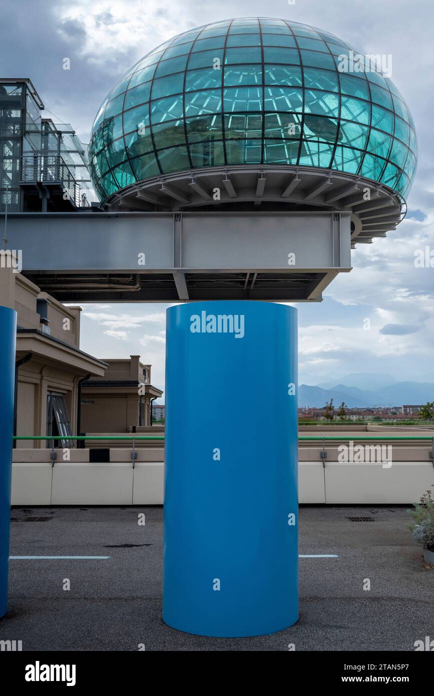 Lingotto, Turin, Italy, - August 10, 2023. Heliport. Helicopter landing ...