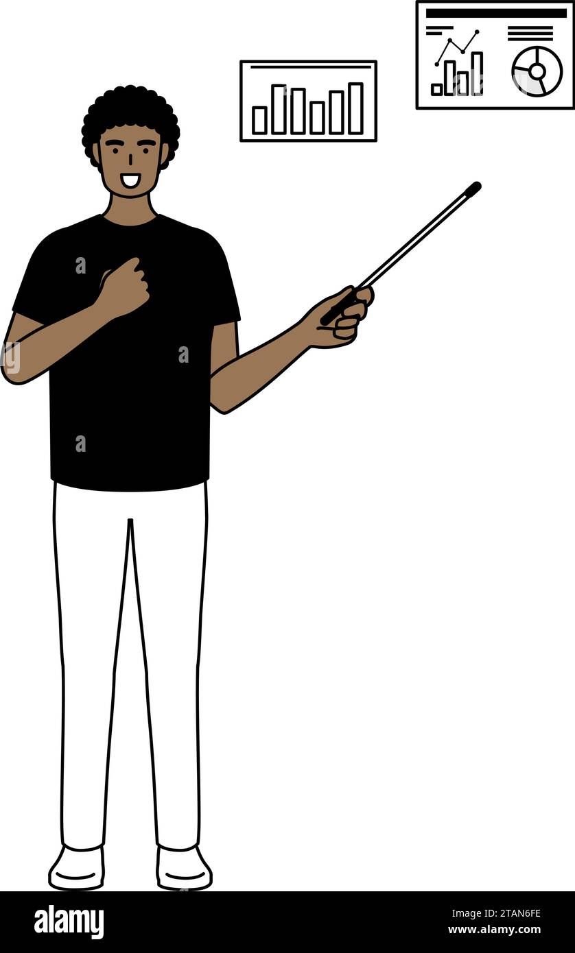 African-American man analyzing a performance graph, Vector Illustration ...