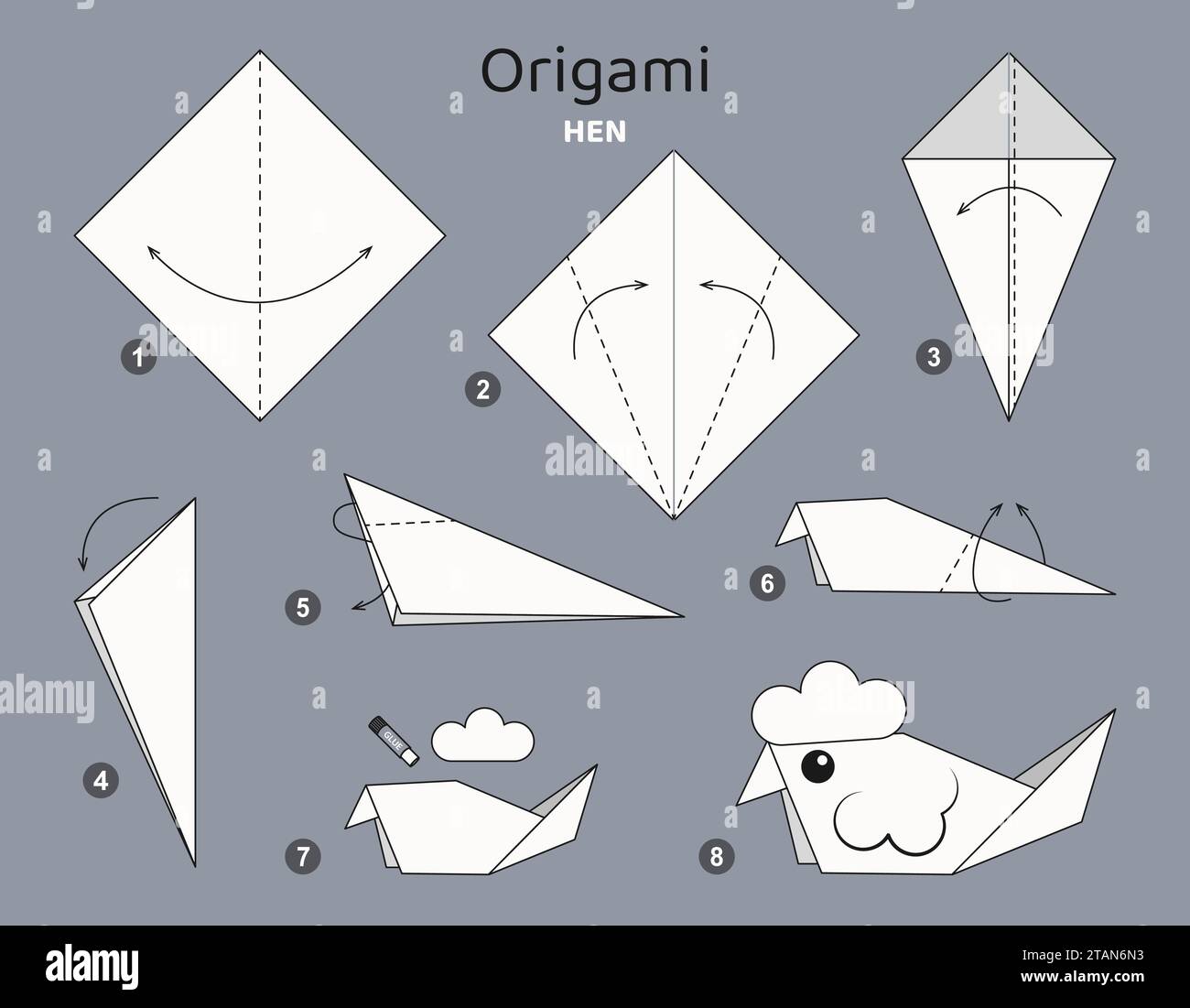 Origami tutorial for kids. Origami cute hen Stock Vector Image & Art - Alamy
