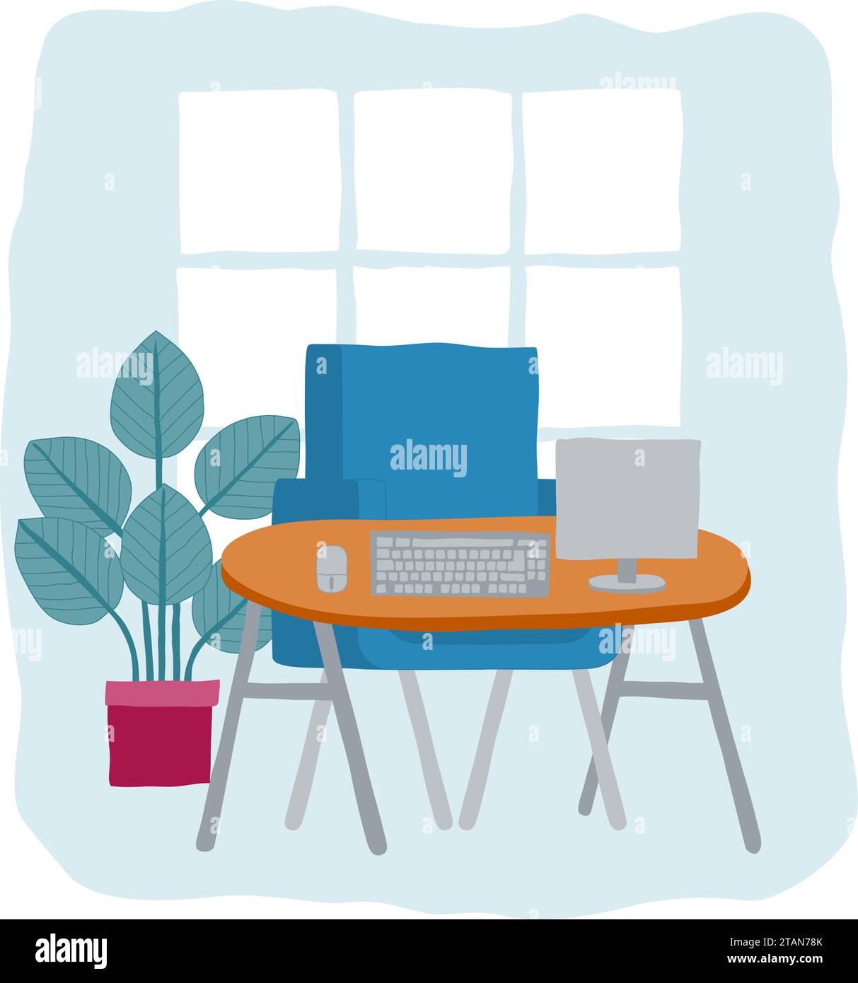 Office Business Scene Desk Computer Workstation Stock Vector Image ...