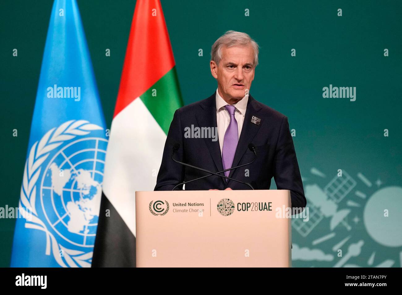 Norway Prime Minister Jonas Gahr Store speaks during a plenary session ...