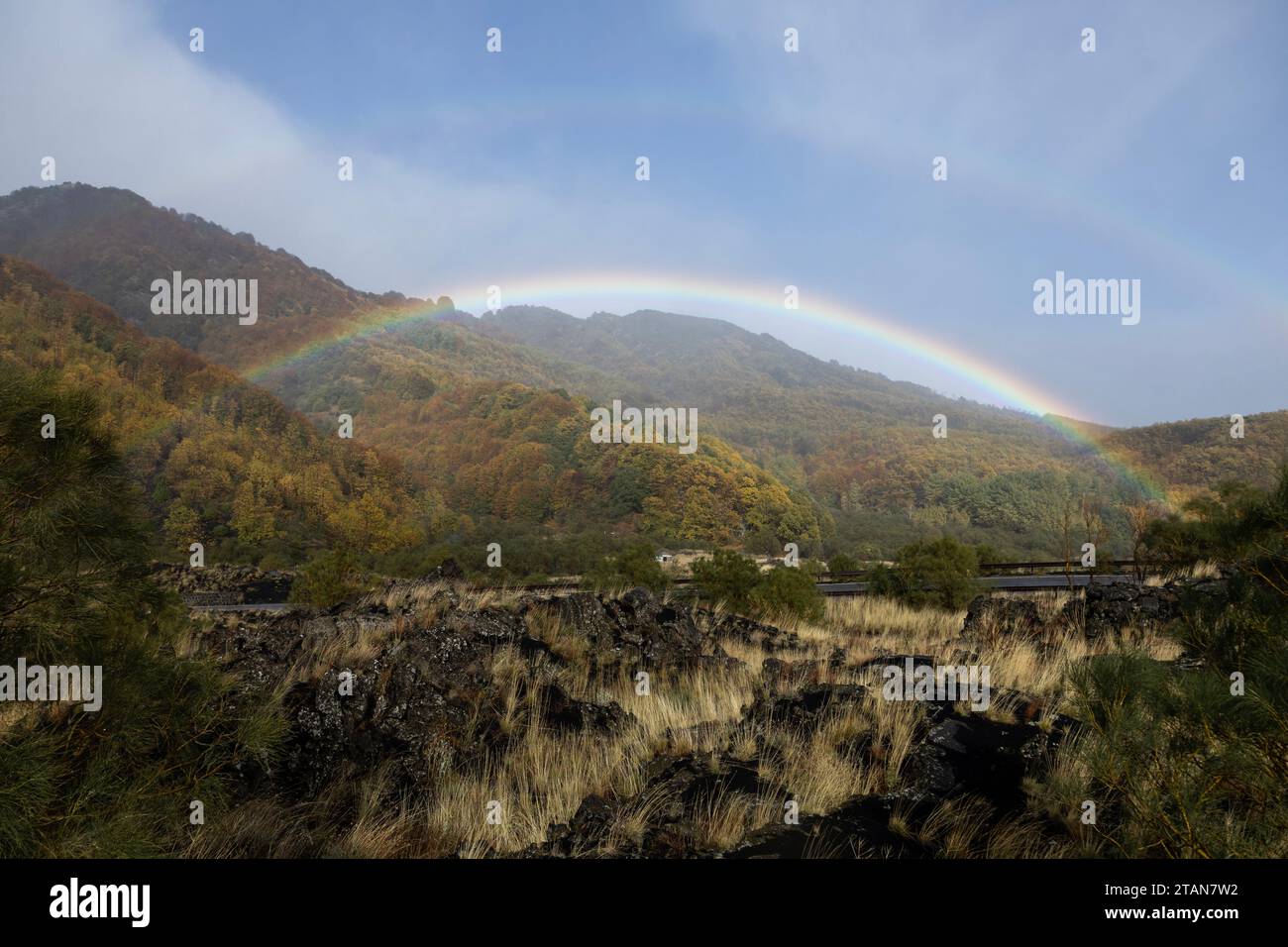 Rainbow over the mount etna active volcano hi-res stock photography and ...