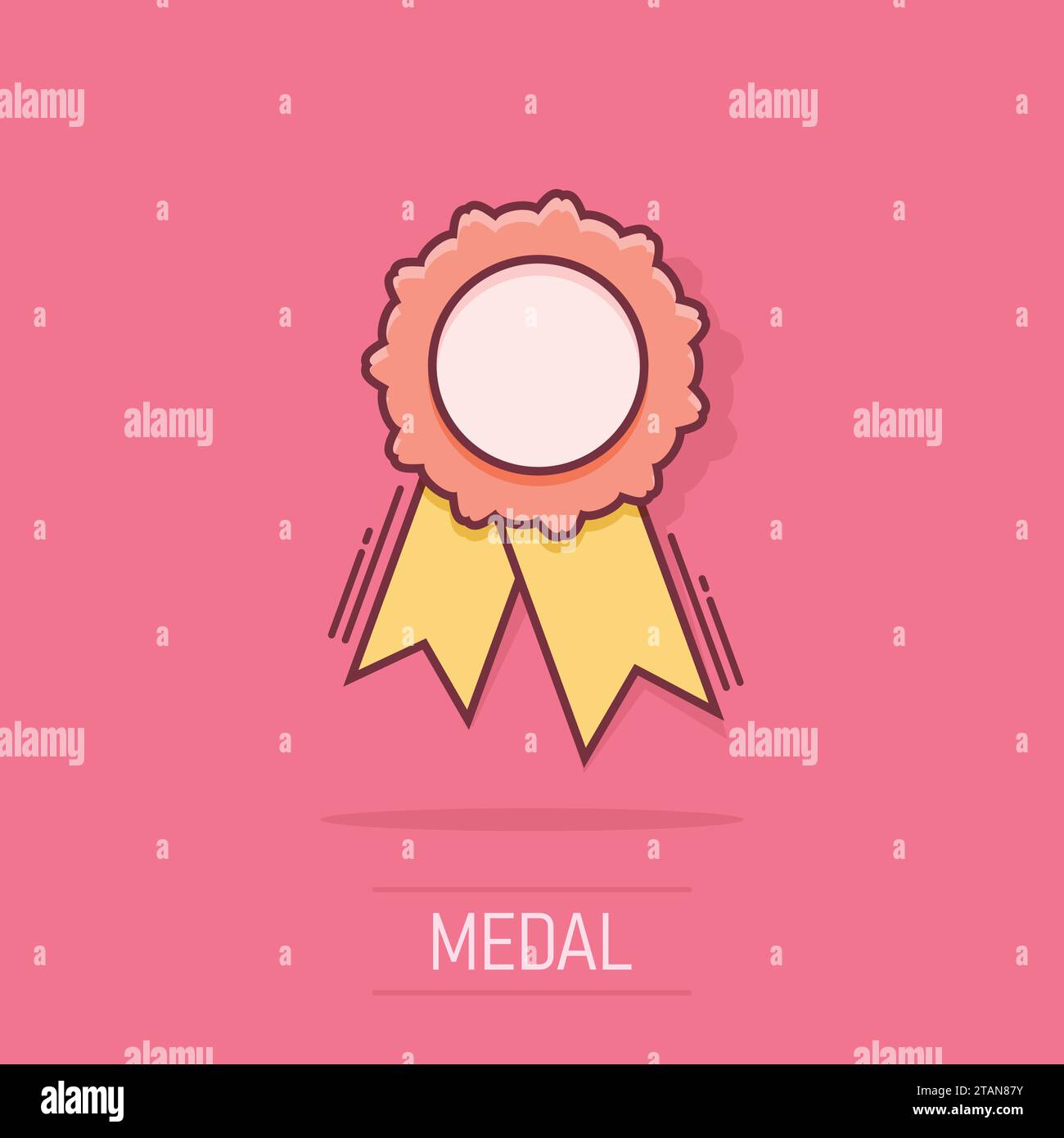 Vector cartoon badge with ribbon icon in comic style. Award medal sign ...