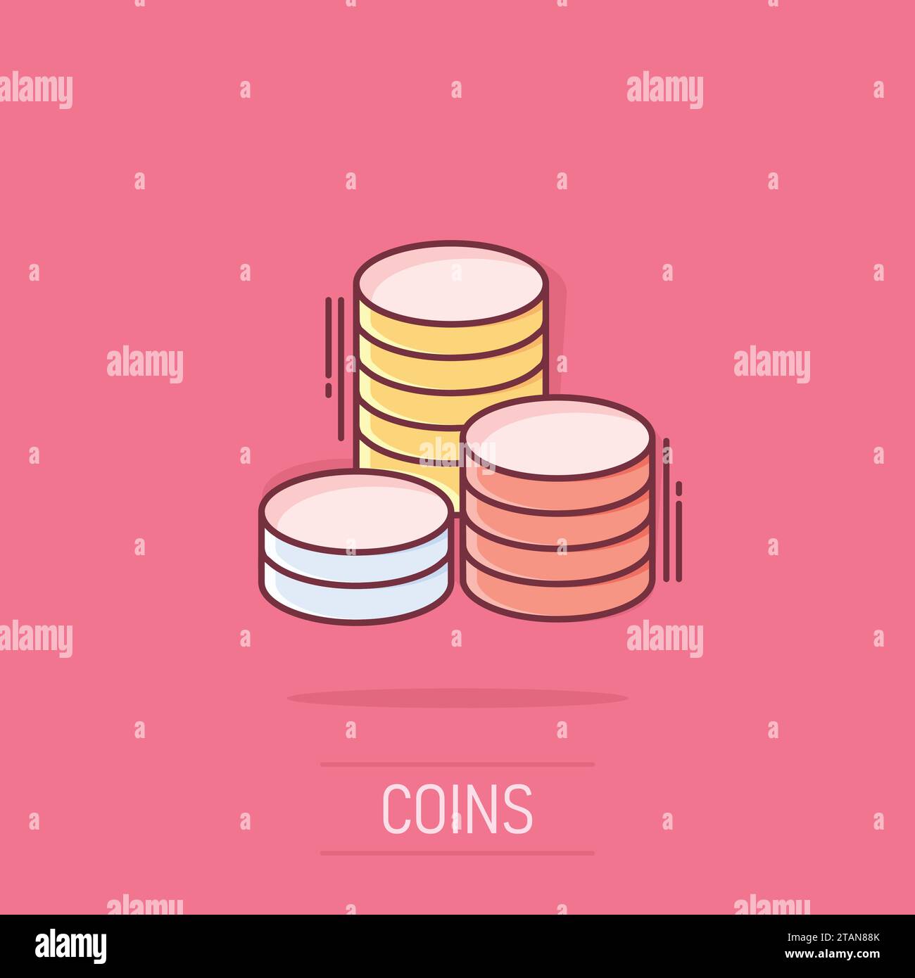 Vector cartoon coins stack icon in comic style. Money coin sign ...