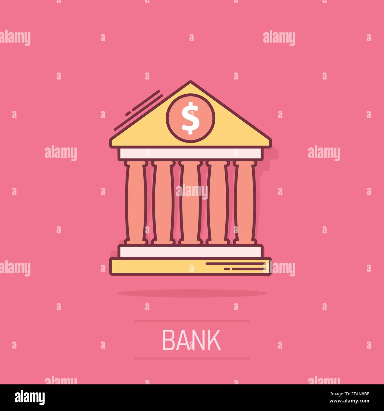 Vector cartoon bank building with dollar sign icon in comic style. Bank ...