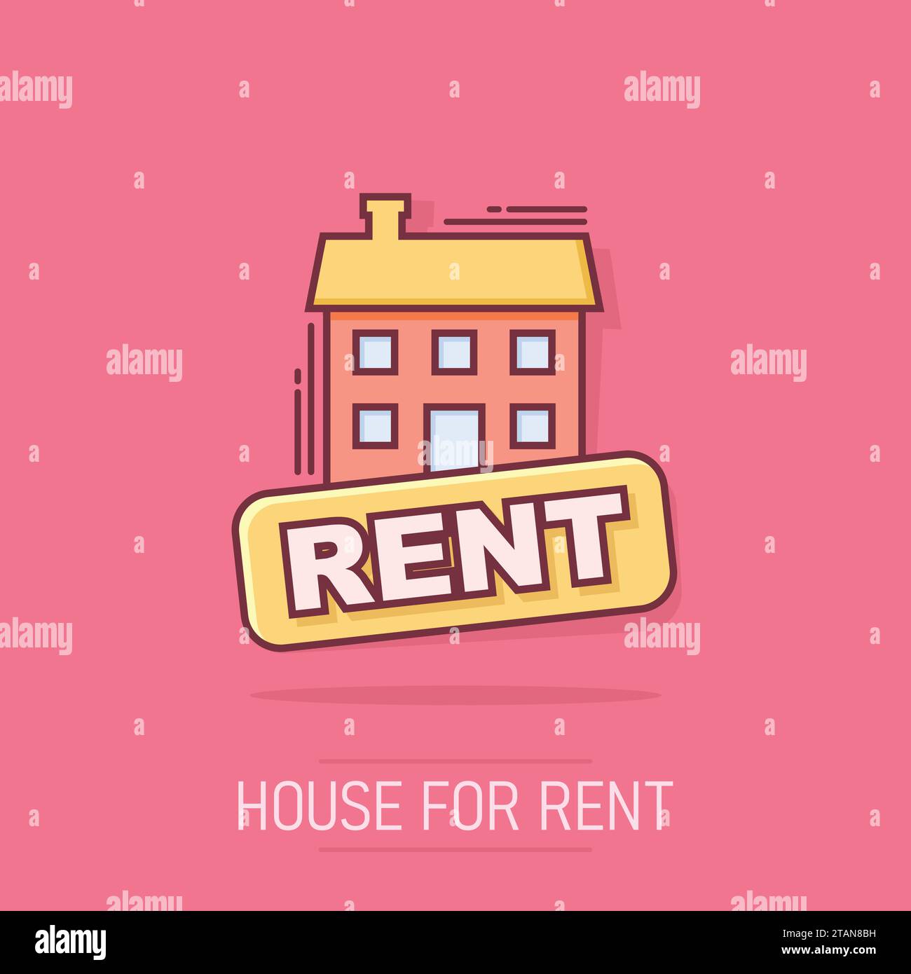 Vector cartoon rent house icon in comic style. Rent sign illustration ...