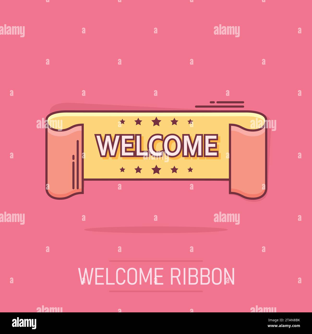 Vector cartoon welcome ribbon icon in comic style. Hello sticker label ...