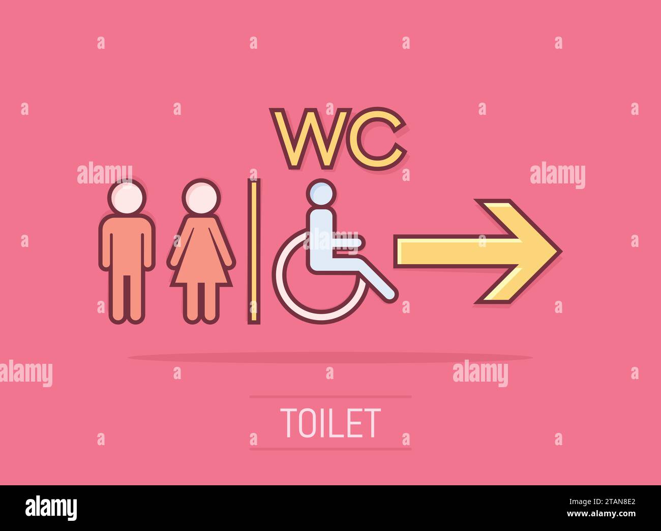 Vector cartoon WC, toilet icon in comic style. Men and women restroom ...
