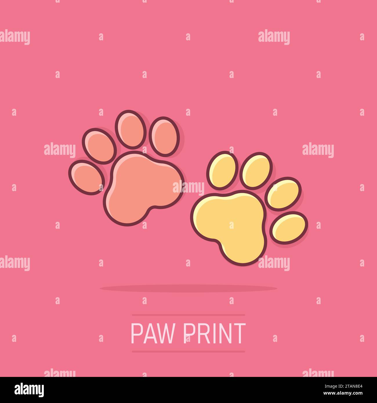 Vector cartoon paw print icon in comic style. Dog or cat pawprint sign ...