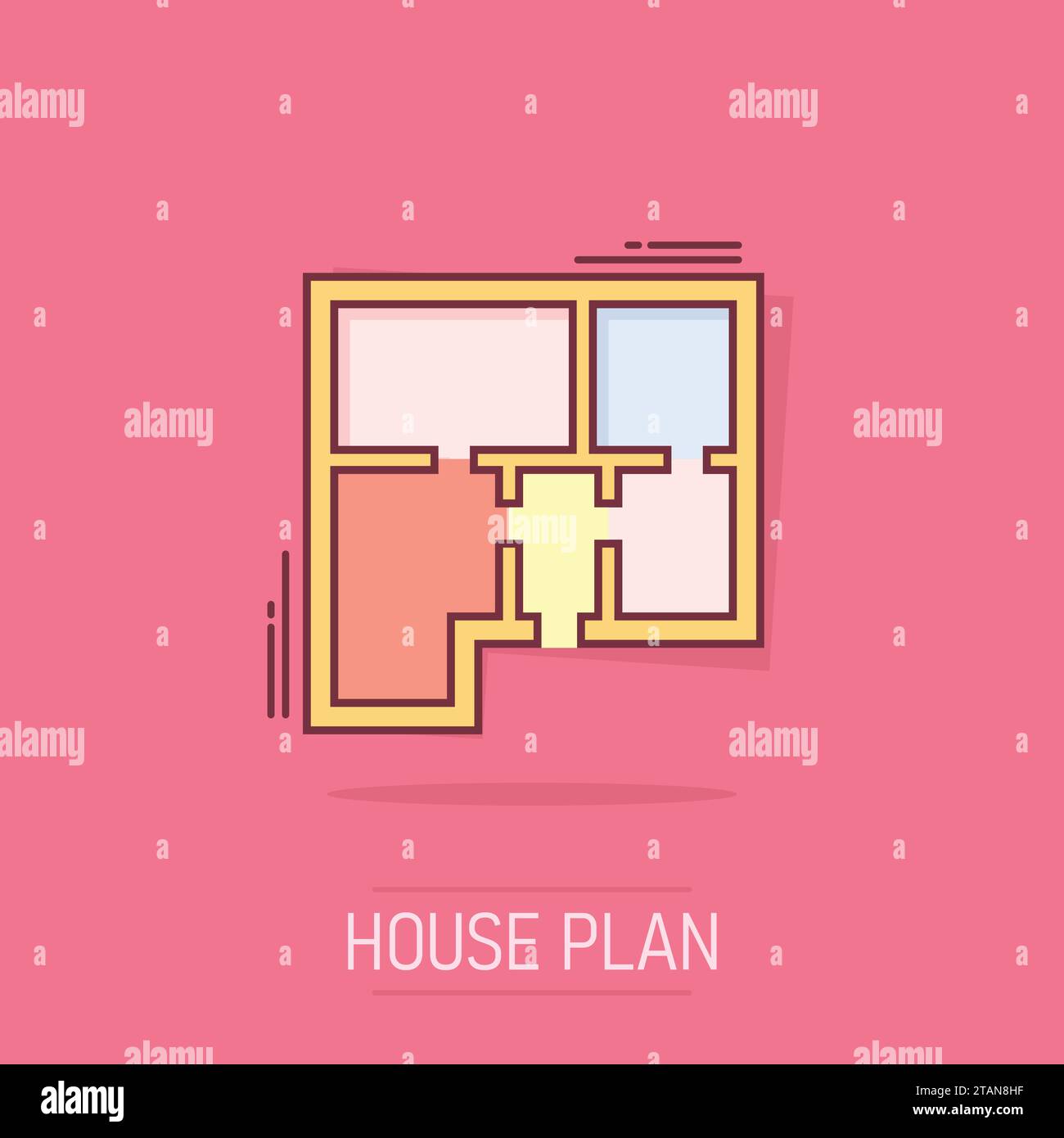 Vector cartoon house plan icon in comic style. Architect scheme sign ...