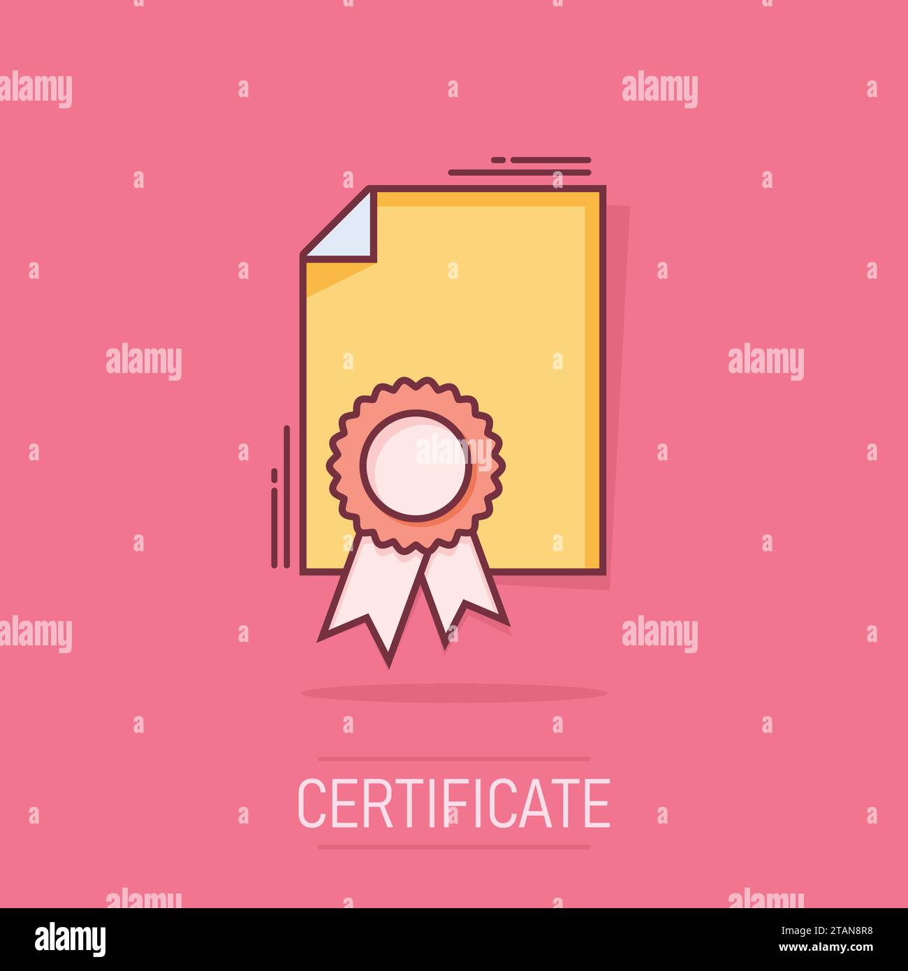 Vector cartoon certificate icon in comic style. Diploma sign ...
