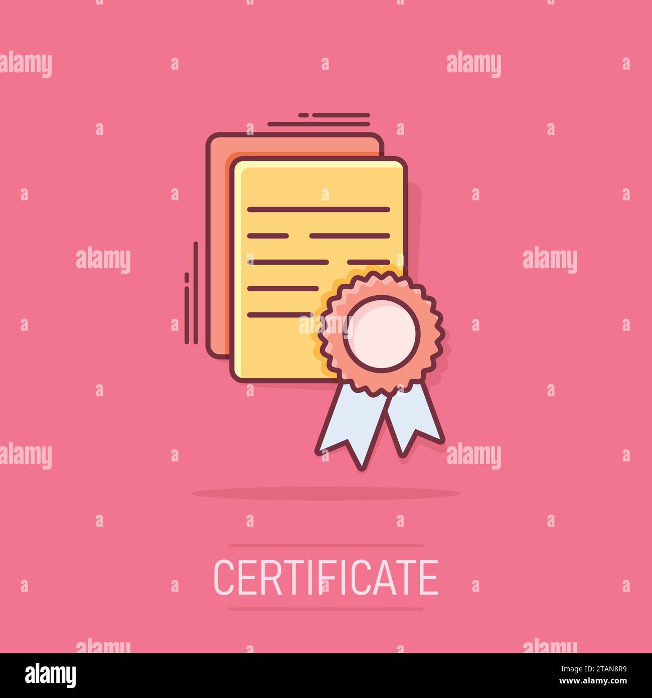 Vector cartoon certificate icon in comic style. Diploma sign ...
