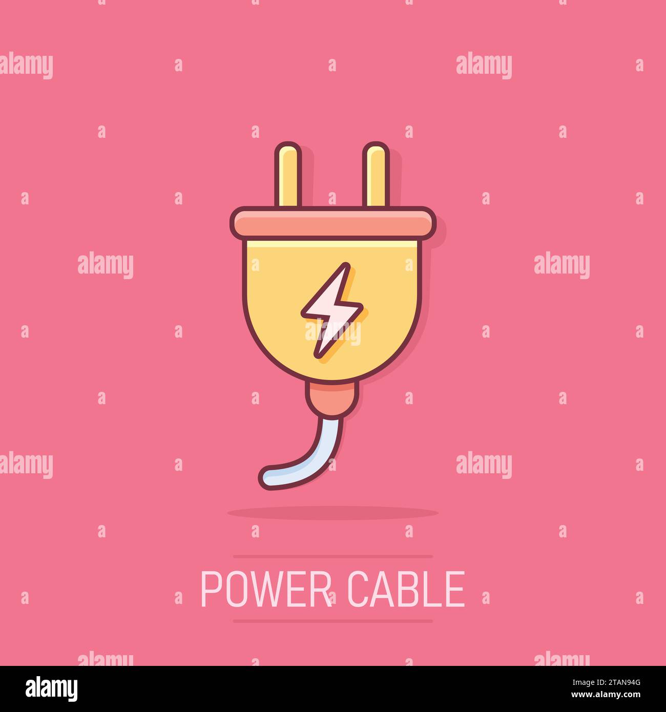 Vector cartoon electric plug icon in comic style. Power wire cable sign ...