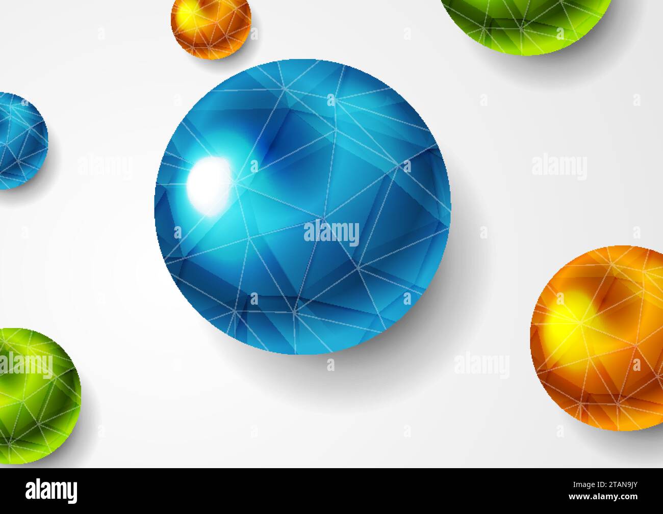 Colorful glossy balls with low poly texture abstract background. Vector ...