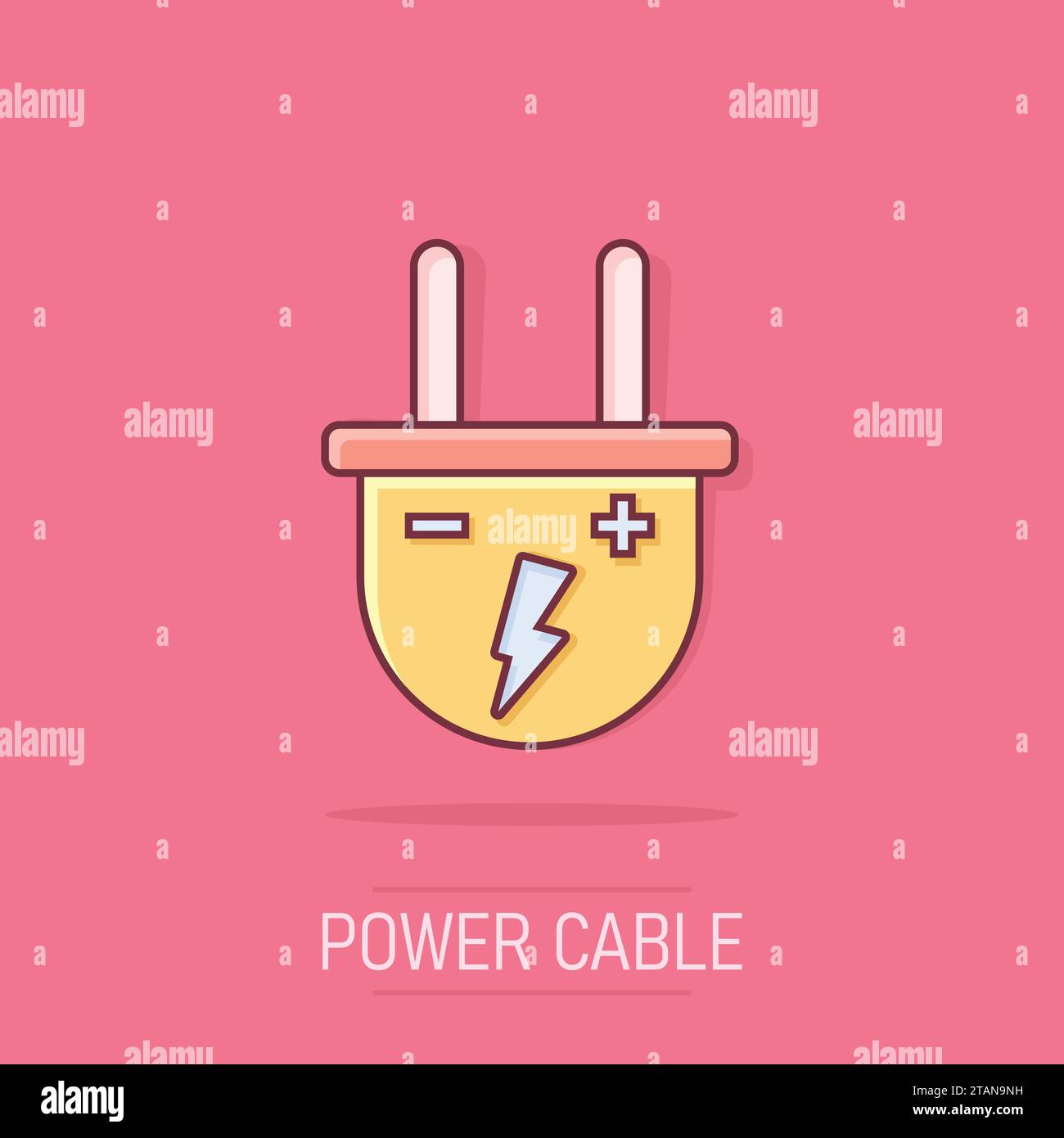 Vector cartoon electric plug icon in comic style. Power wire cable sign ...