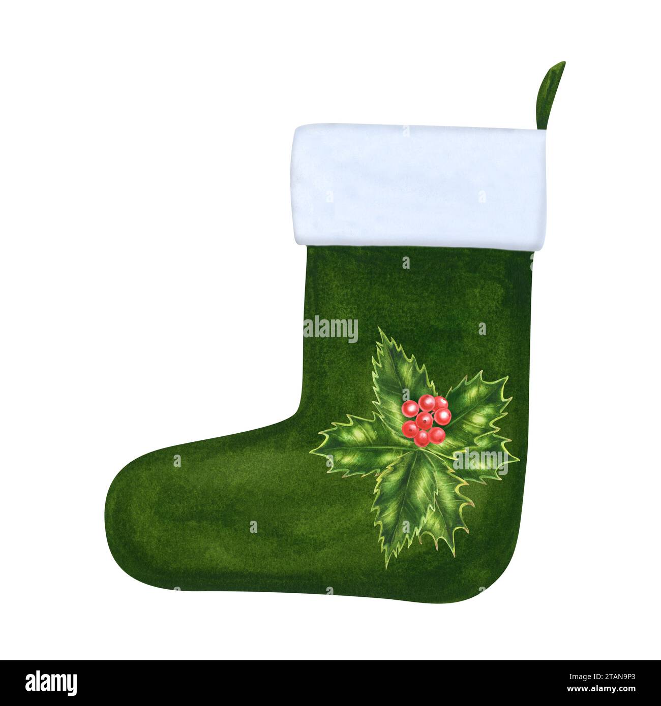 Watercolor Christmas green stockings for gifts with winter design of ...