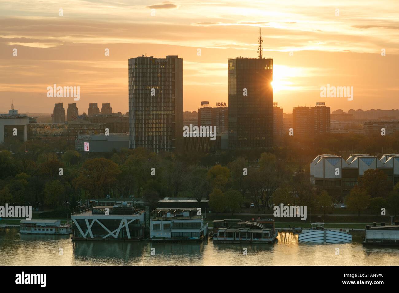 Sunset view of New Belgrade, from Kalemegdan in Belgrade, Serbia Stock ...
