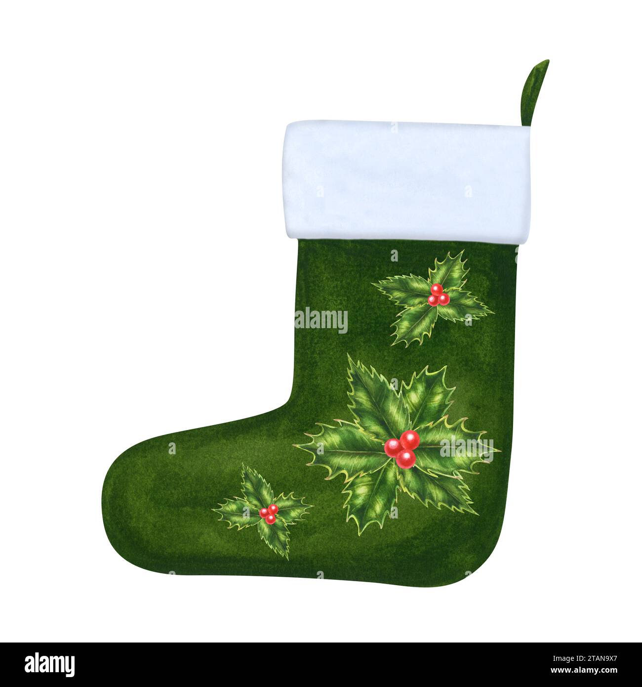 Watercolor Christmas green stockings for gifts with winter design of ...