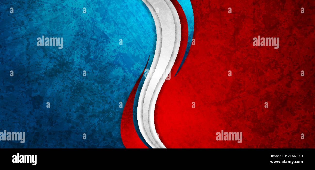Contrast blue and red wavy grunge abstract background. Vector design ...