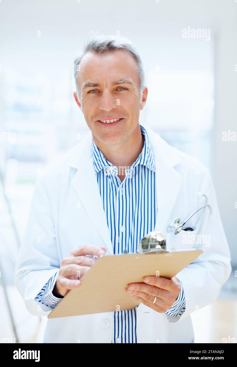 Health, question and portrait of doctor with clipboard, chart or survey ...