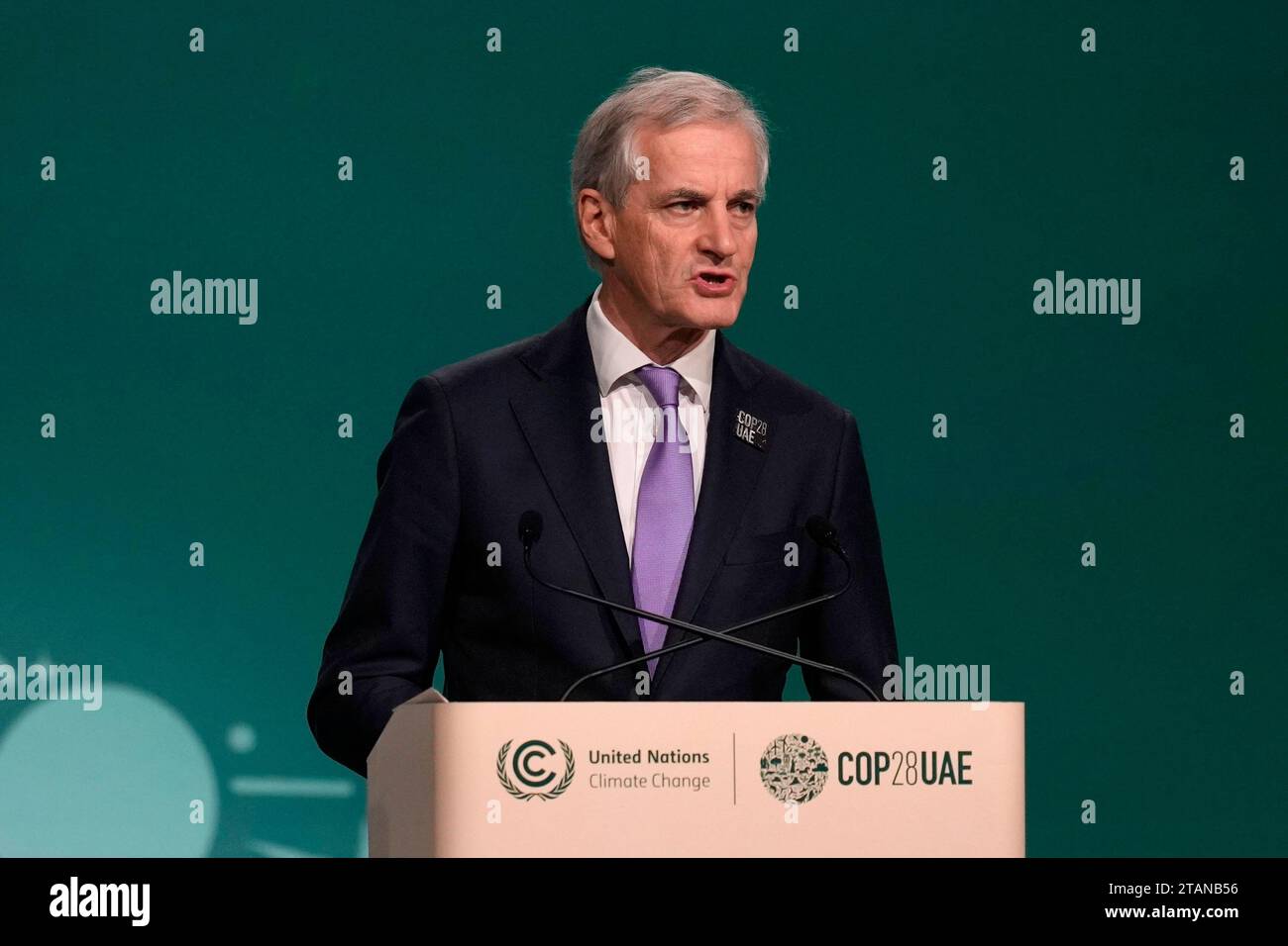 Norway Prime Minister Jonas Gahr Store speaks during a plenary session ...