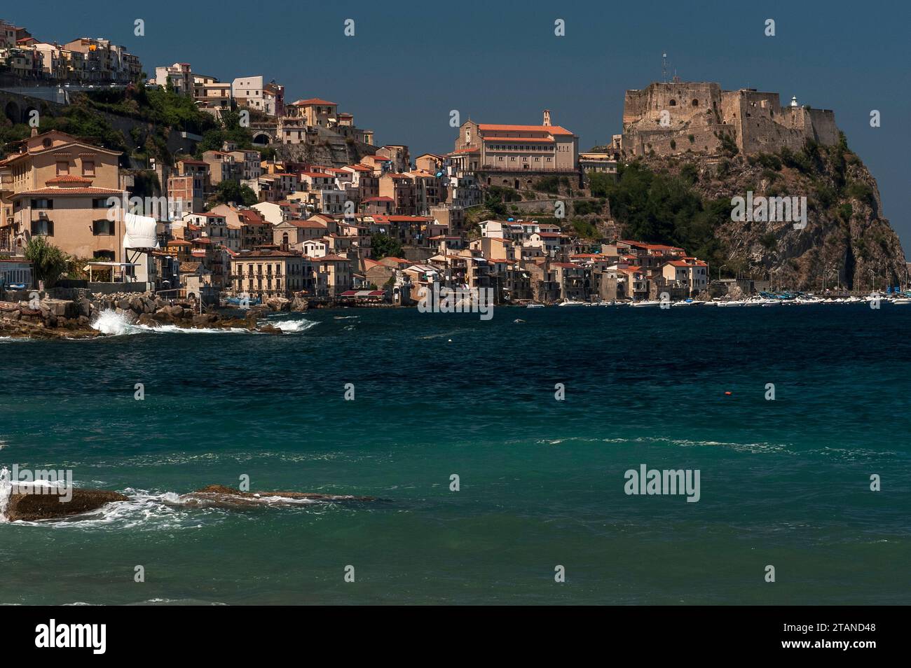 The town of Scilla, overlooking the Tyrrhenian Sea and Strait of ...