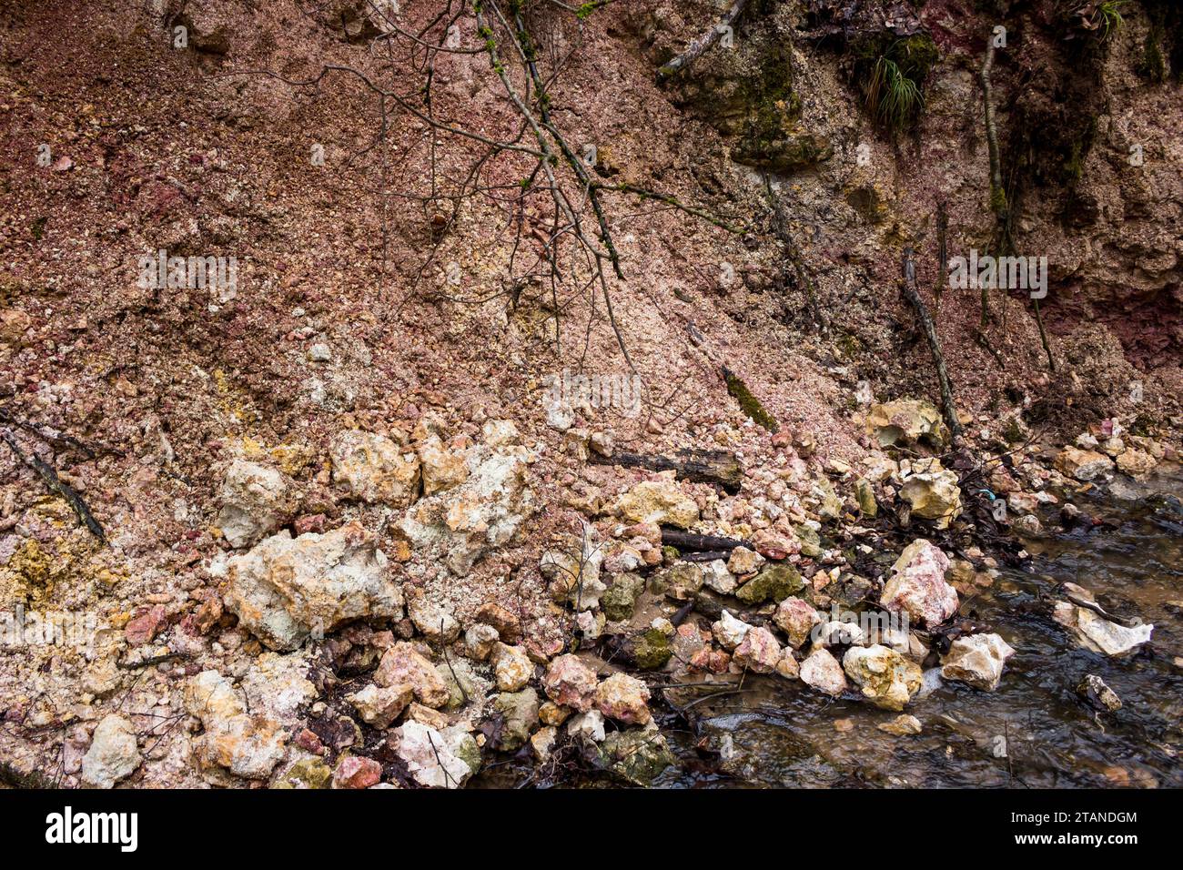 Scree of limestone blocks on a clay slope in a ravine Stock Photo - Alamy