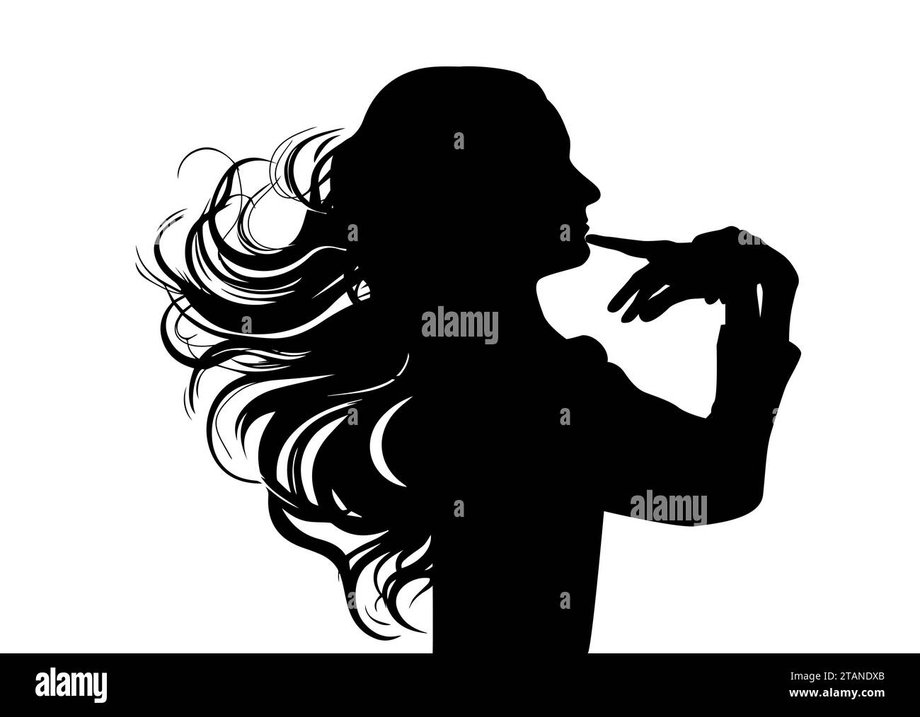 Beautiful silhouette of a thoughtful girl. hand drawing. Not AI. Vector ...