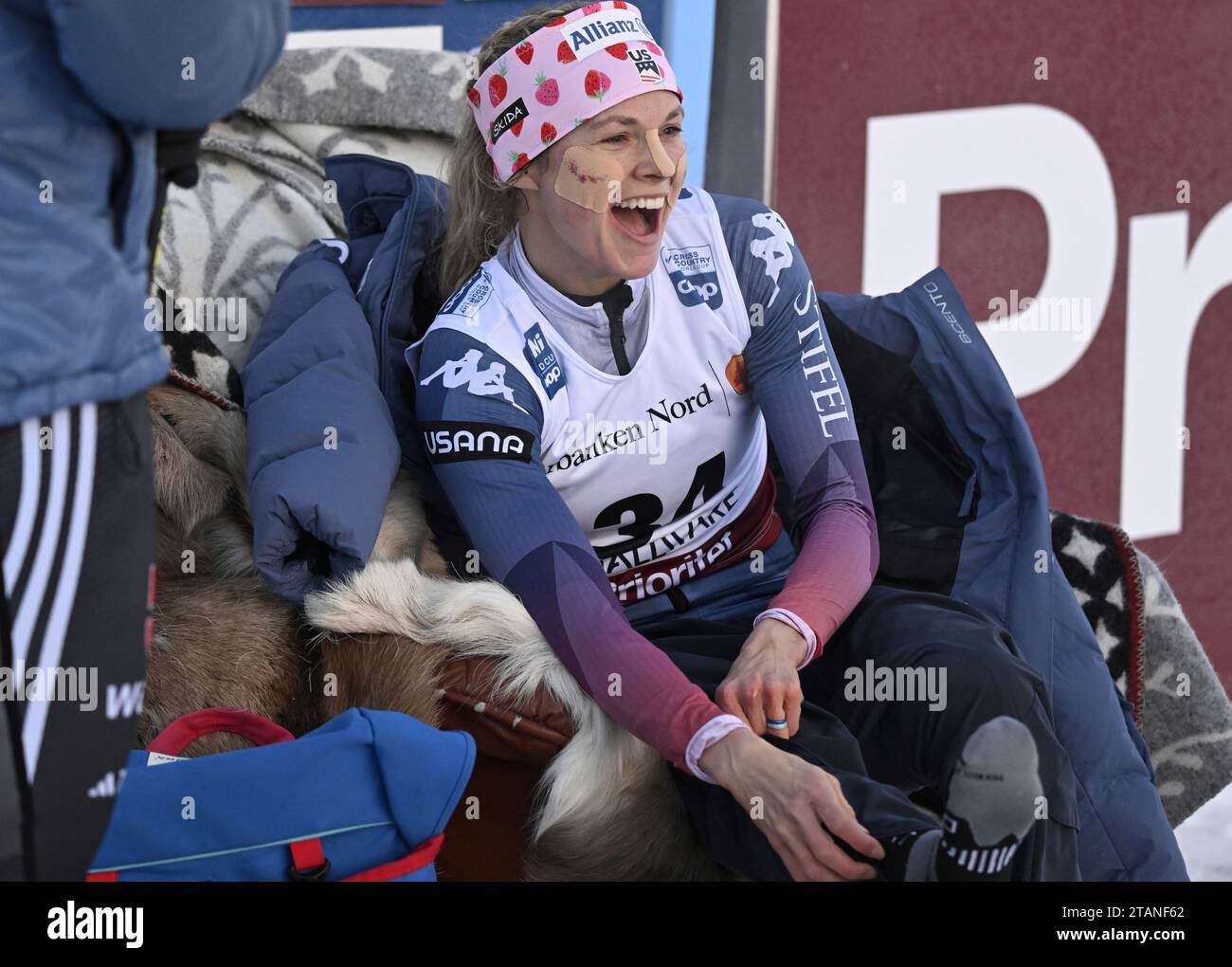 Jessie Diggins of The United States celebrates winning the cross ...