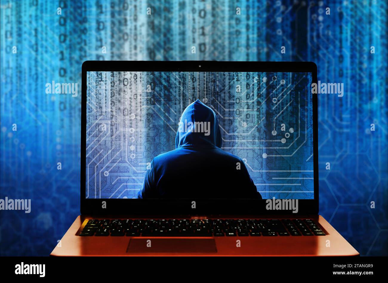 hacker in hood inside a laptop computer, cyber attack, phishing and ...