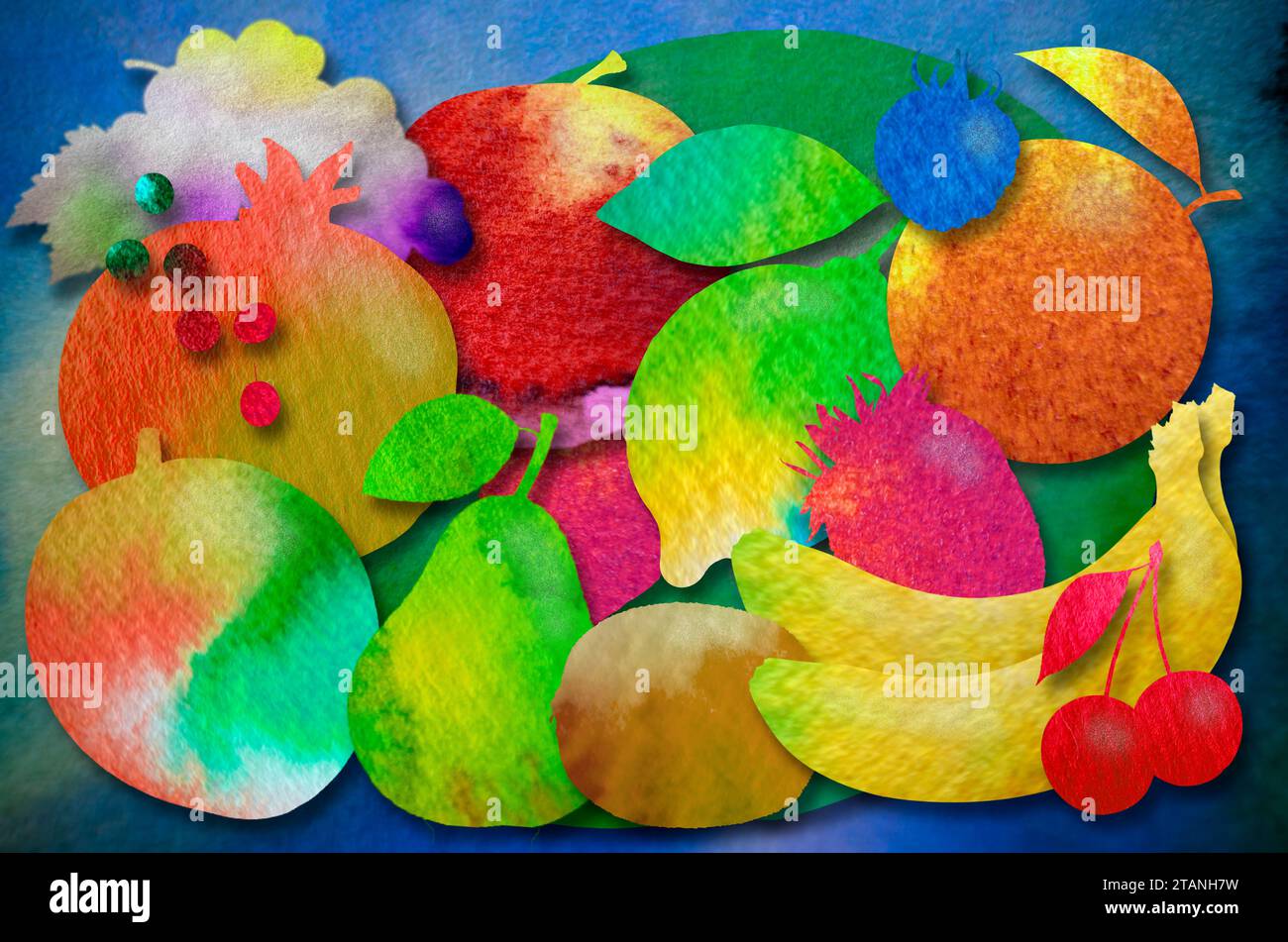 Very colorful healthy food illustration of various fruits made with ...