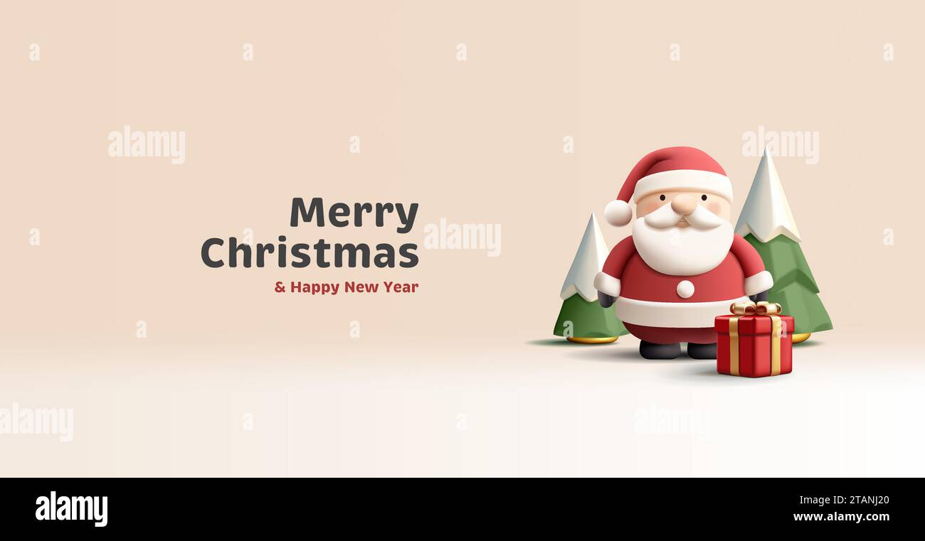 3d render realistic Santa Claus character with red goft box and ...