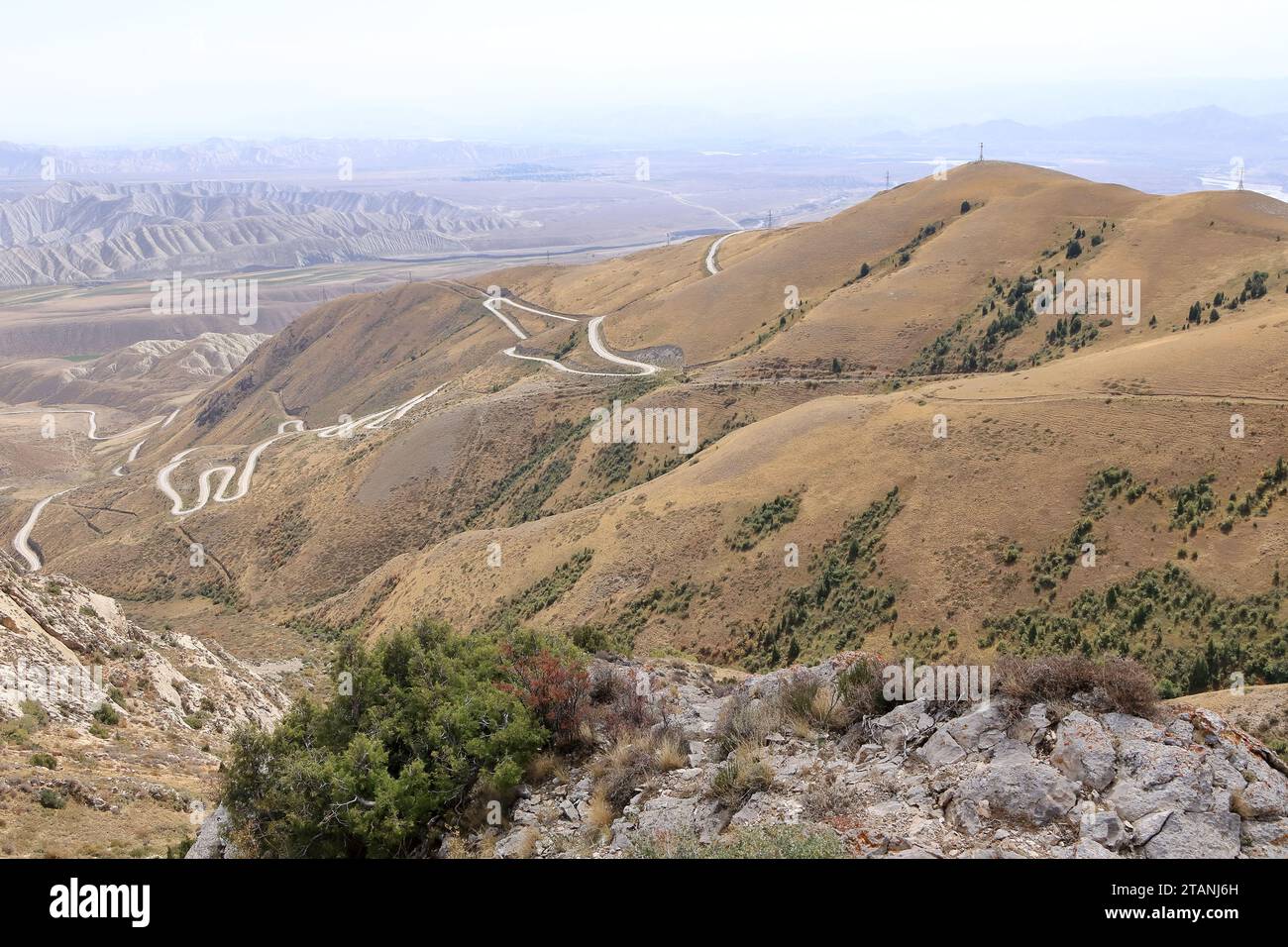 view from the Kara Koo Ashuu pass in Kyrgyzstan near Kazarman Stock ...