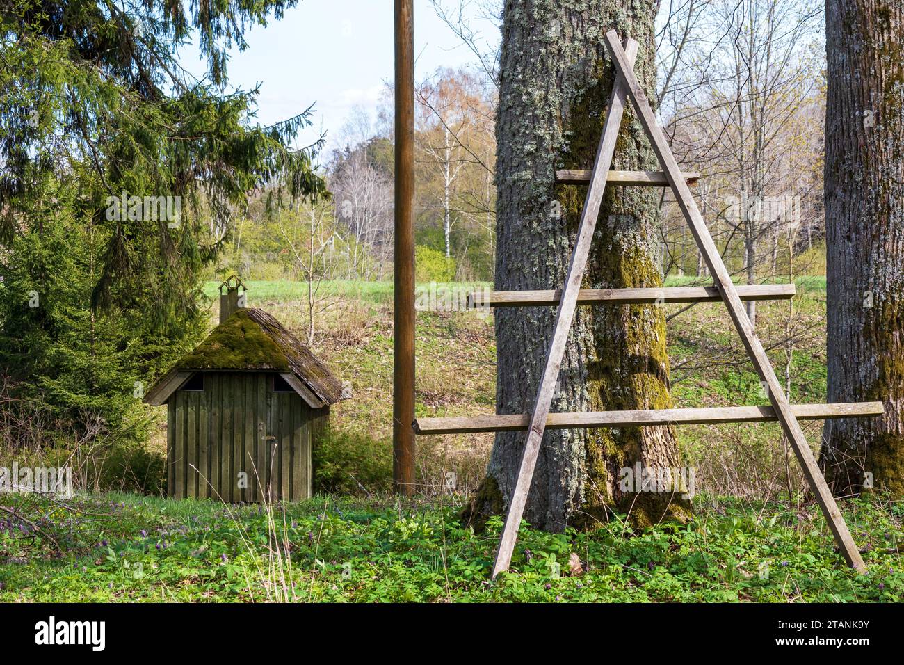 the wood of the wall casket frame leans against the wood Stock Photo ...