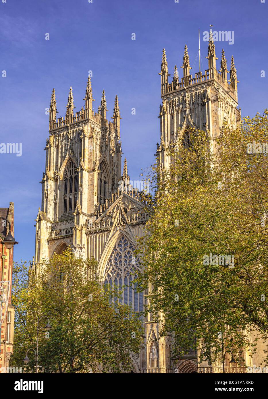 The twin towers of west facing York Minster stretching up to the sky ...