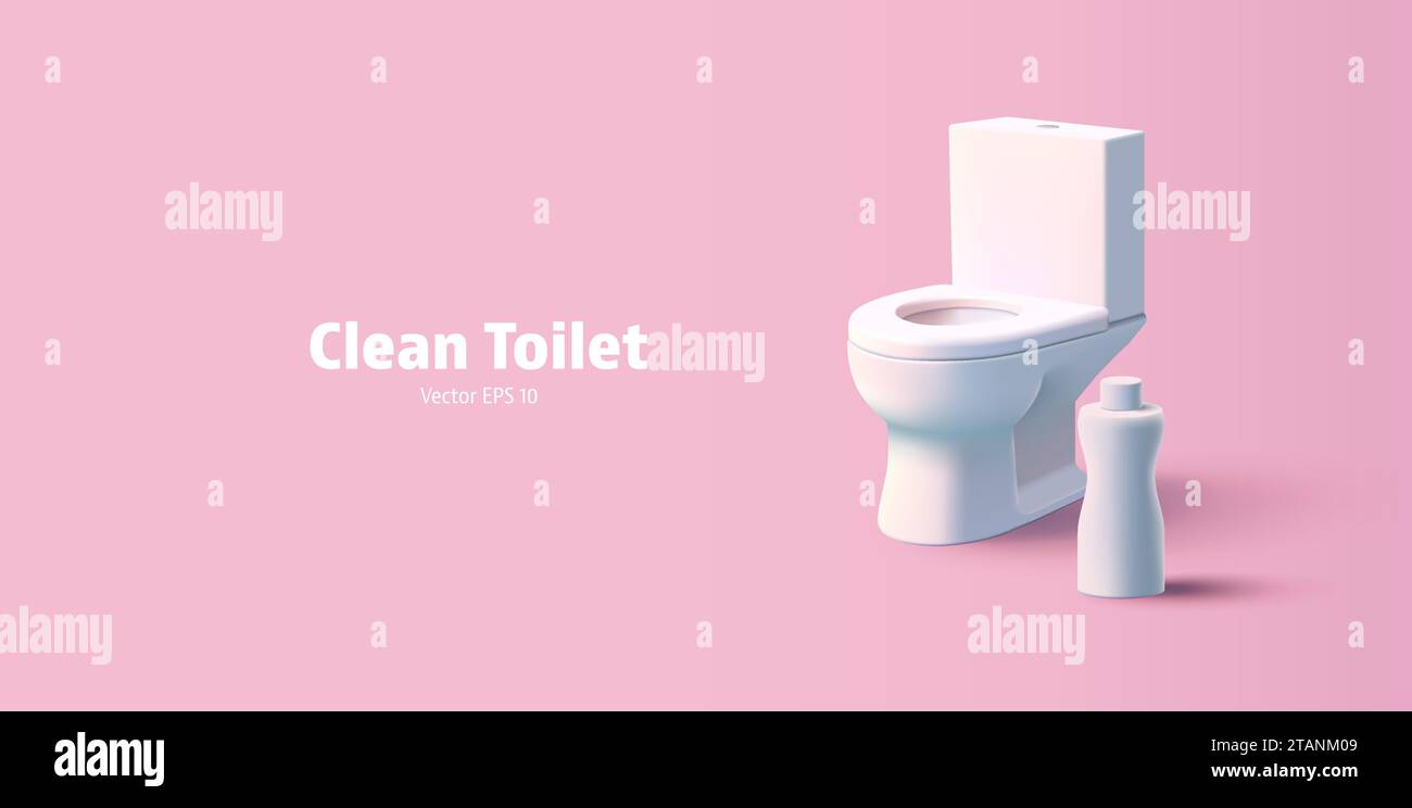 3D Cartoon Toilet with Tank with bottle of cleaning substance next to ...