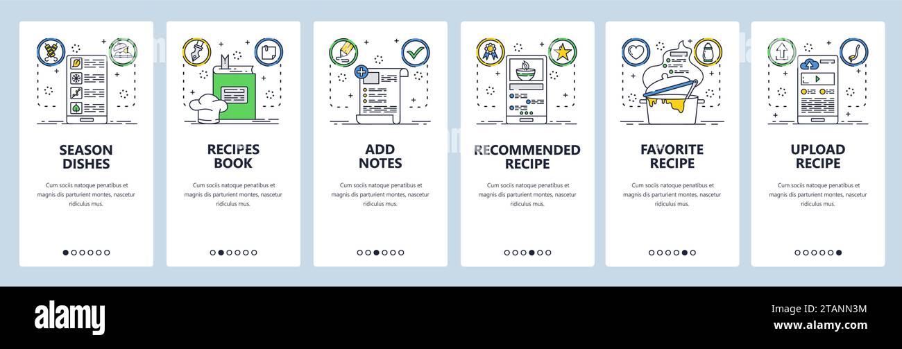 Recipe book website and mobile app onboarding screens vector template Stock Vector Image & Art ...