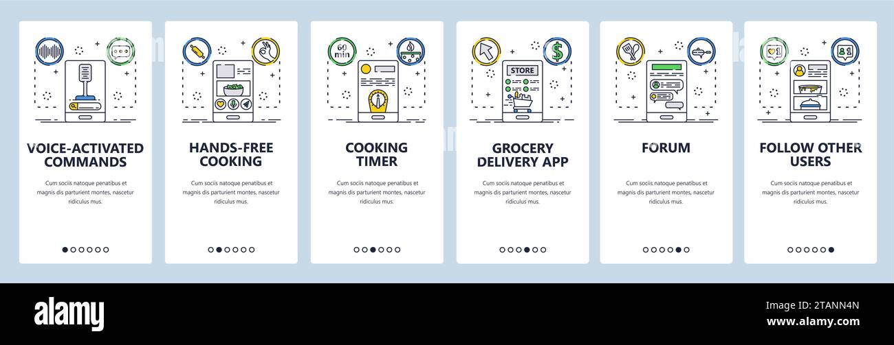 Food cooking website and mobile app onboarding screens vector template ...