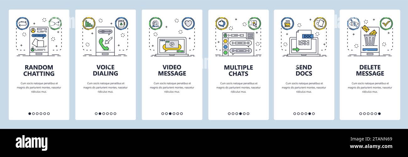 Chat website and mobile app onboarding screens vector template Stock ...