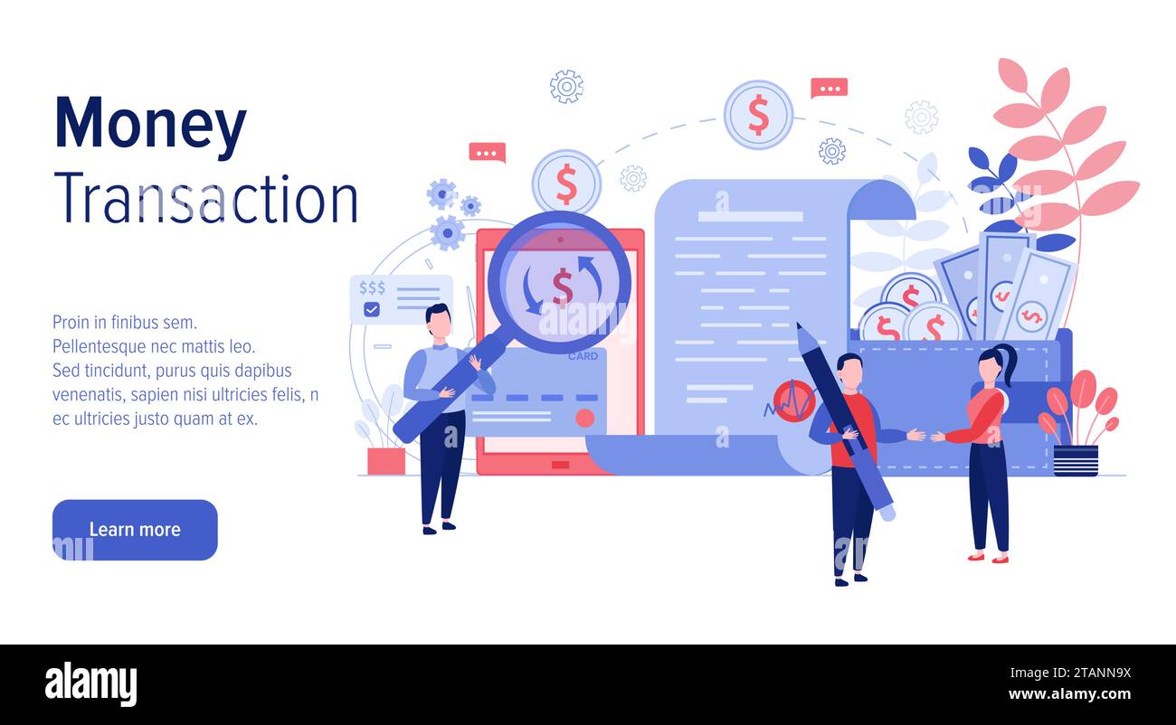 Money transaction web banner template, vector flat illustration Stock ...