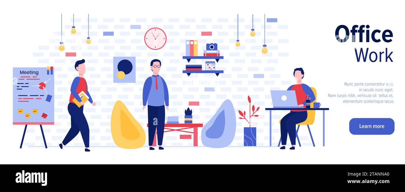 Office work web banner template, vector flat illustration Stock Vector ...