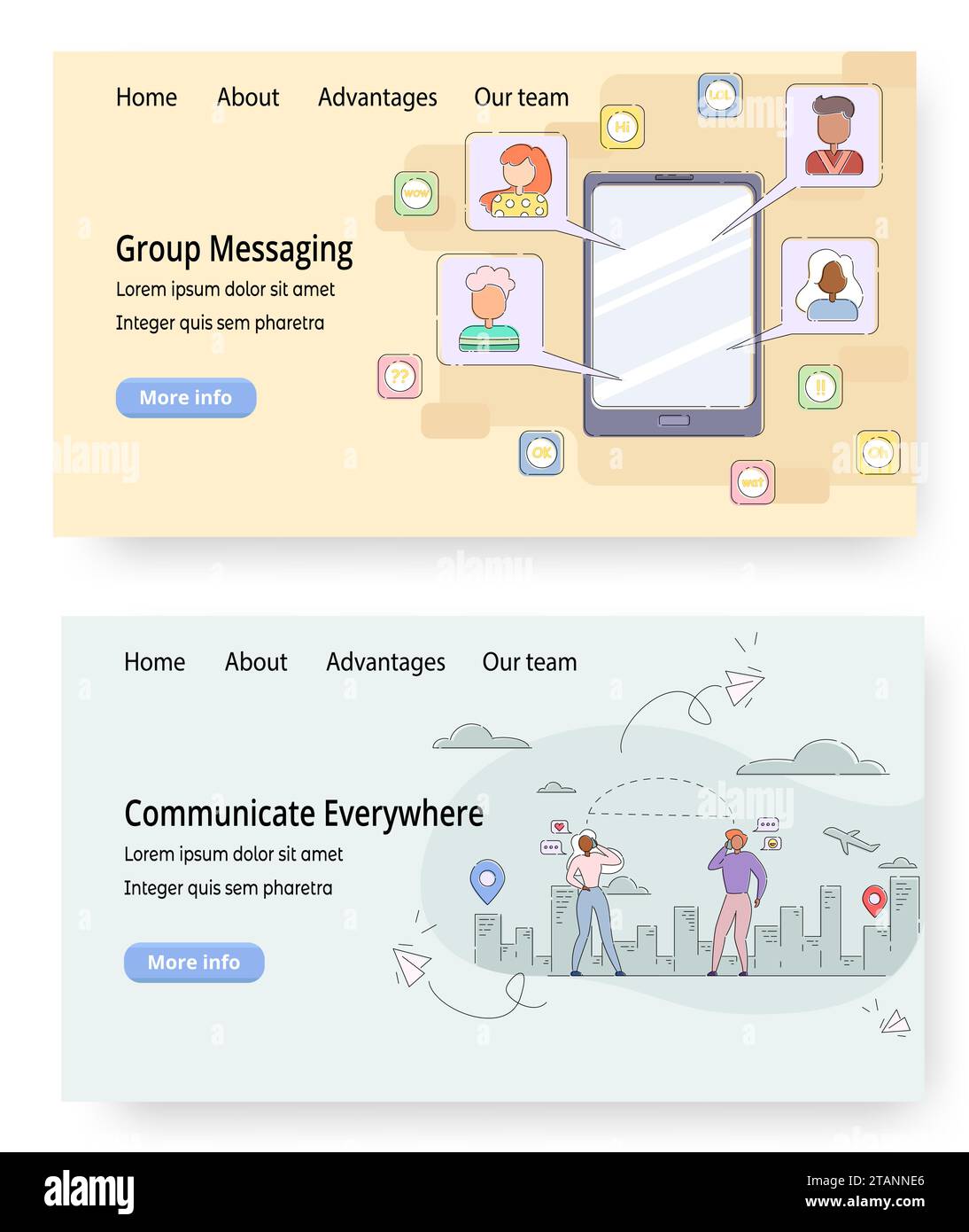 Communication vector website landing page template set Stock Vector ...