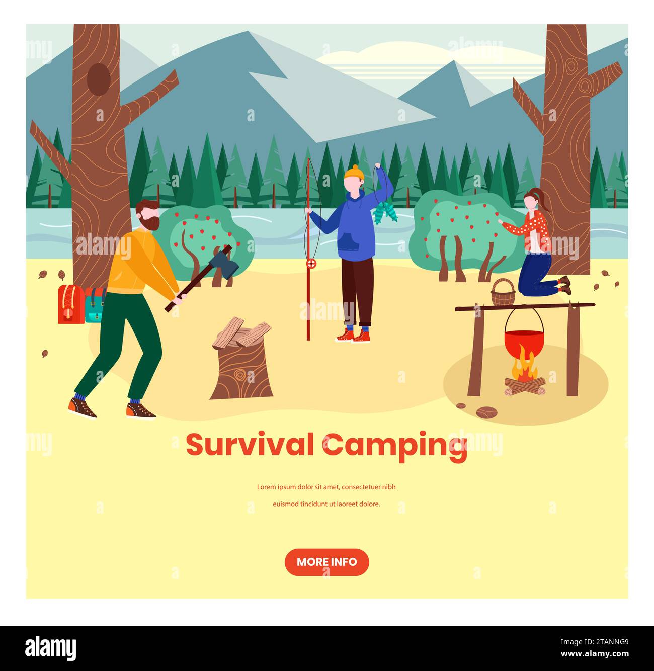 Survival camping vector web banner design template Stock Vector Image ...