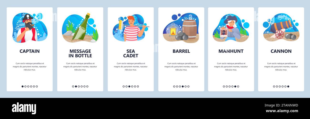 Pirates website and mobile app onboarding screens vector template Stock ...