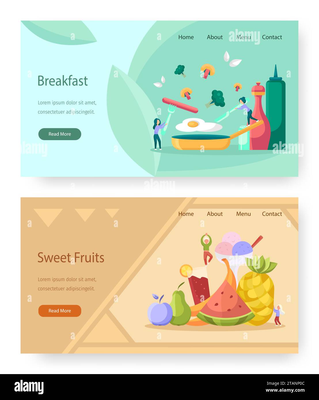 Healthy food vector website landing page template set Stock Vector ...