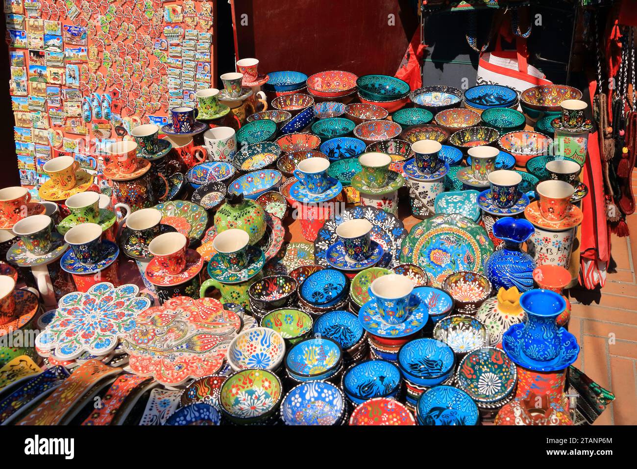 colorful painted traditional decorative Albanian plates and bowls on ...