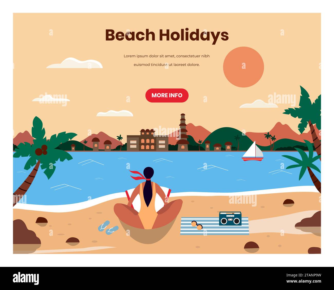 Beach holidays vector web banner design template Stock Vector Image ...