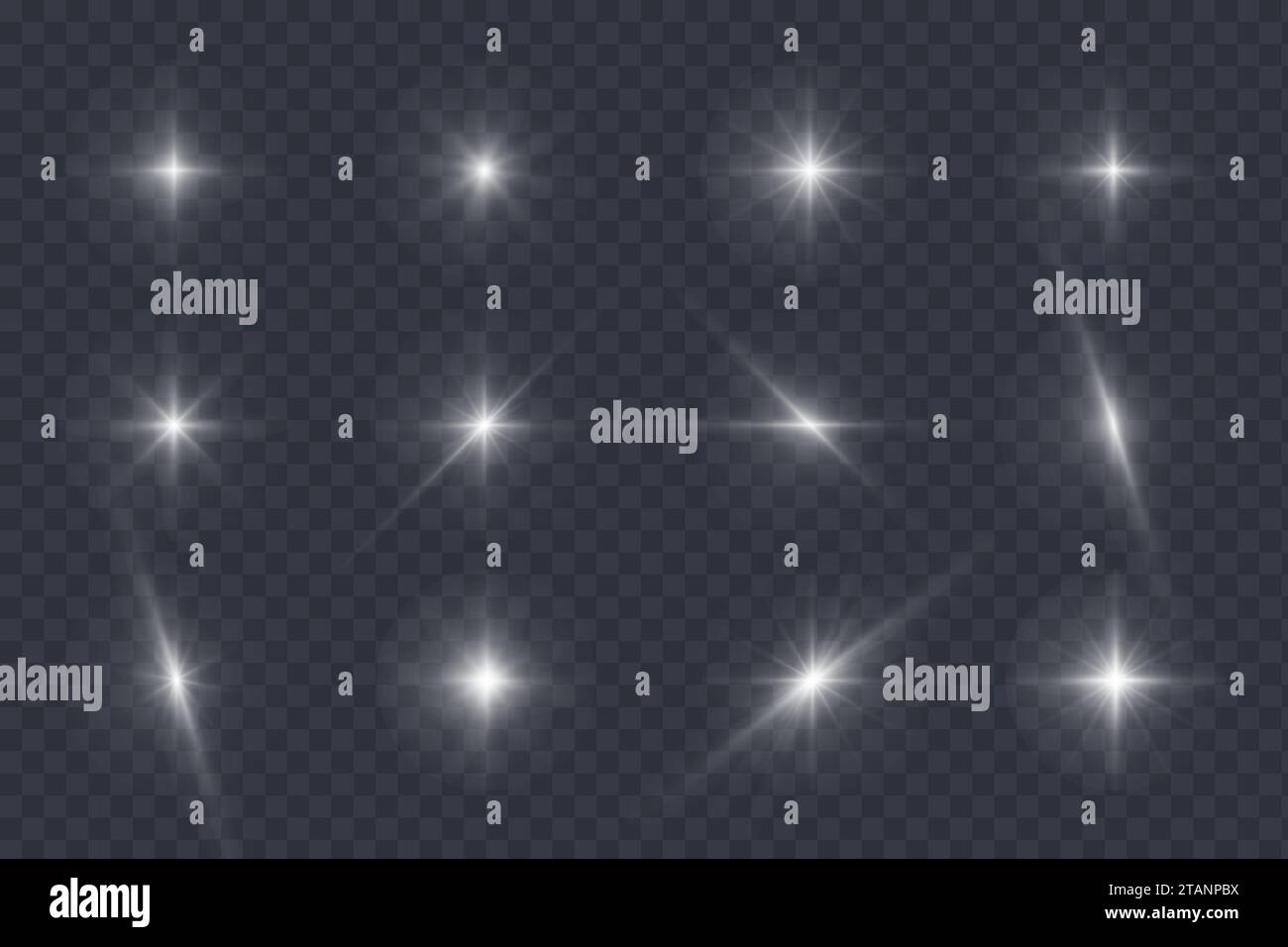 Stars and light effects on a transparent background. Vector glowing elements isolated ...