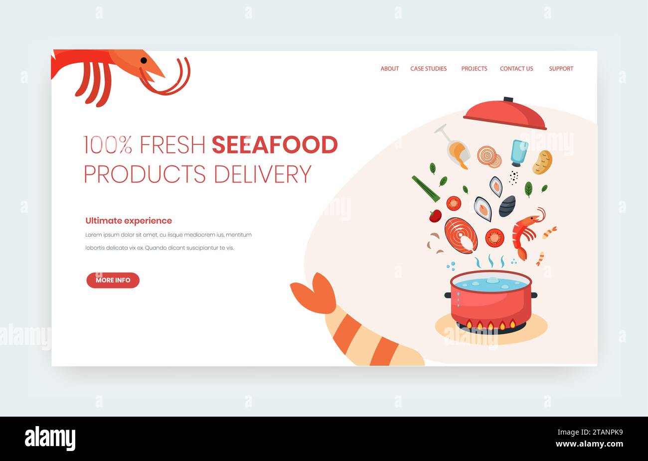 Seafood delivery vector website landing page design template Stock ...